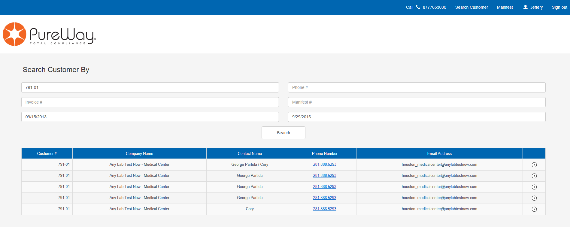 My Account Page For PureWay
